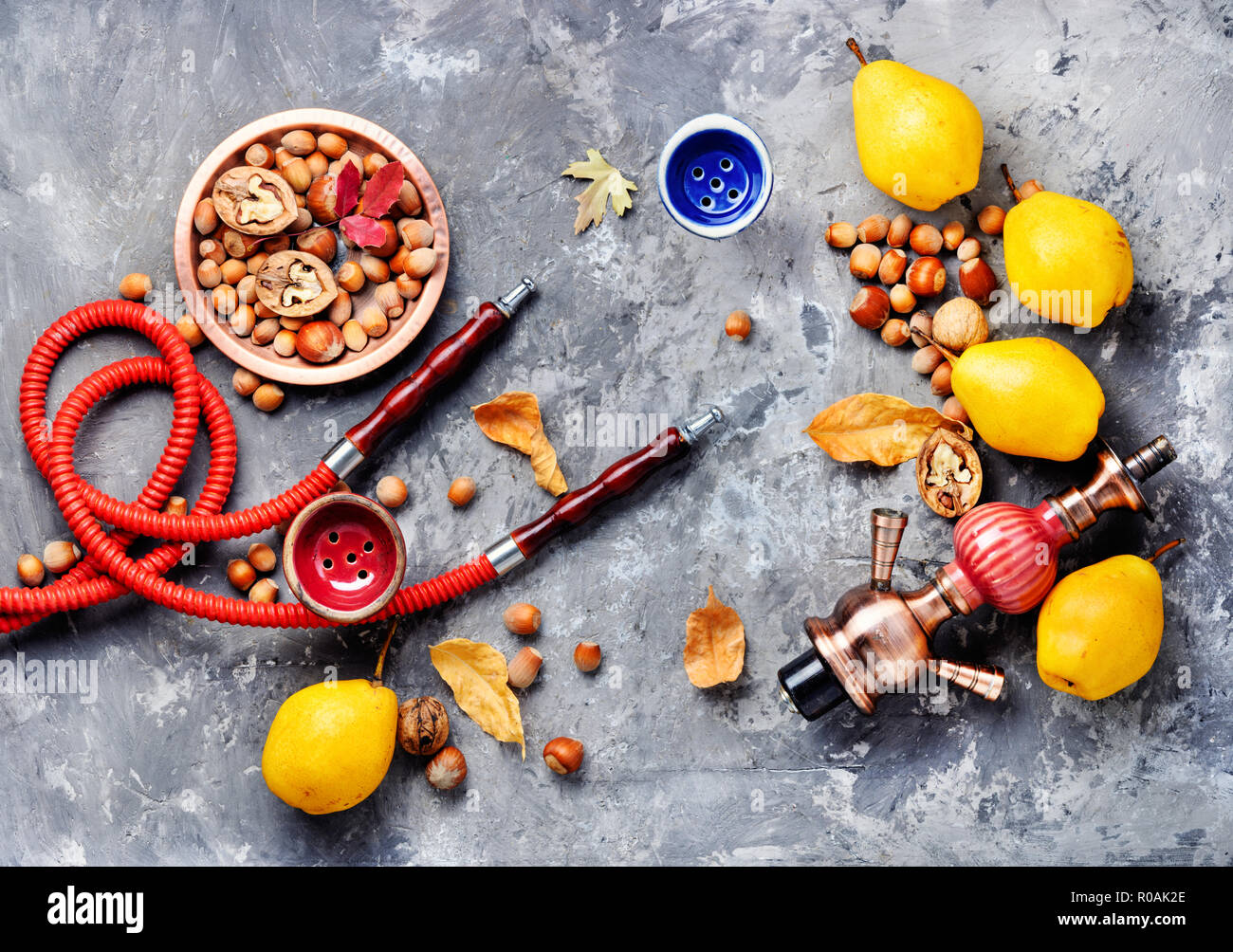 Oriental shisha hookah with flavor pear for relax.Pear shisha.Autumn ...