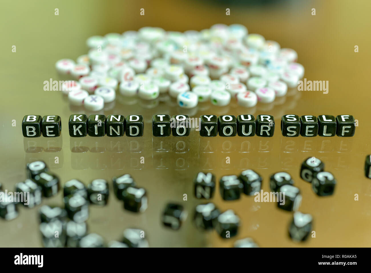 BE KIND T YOUR SELF written with Acrylic Black cube with white Alphabet ...