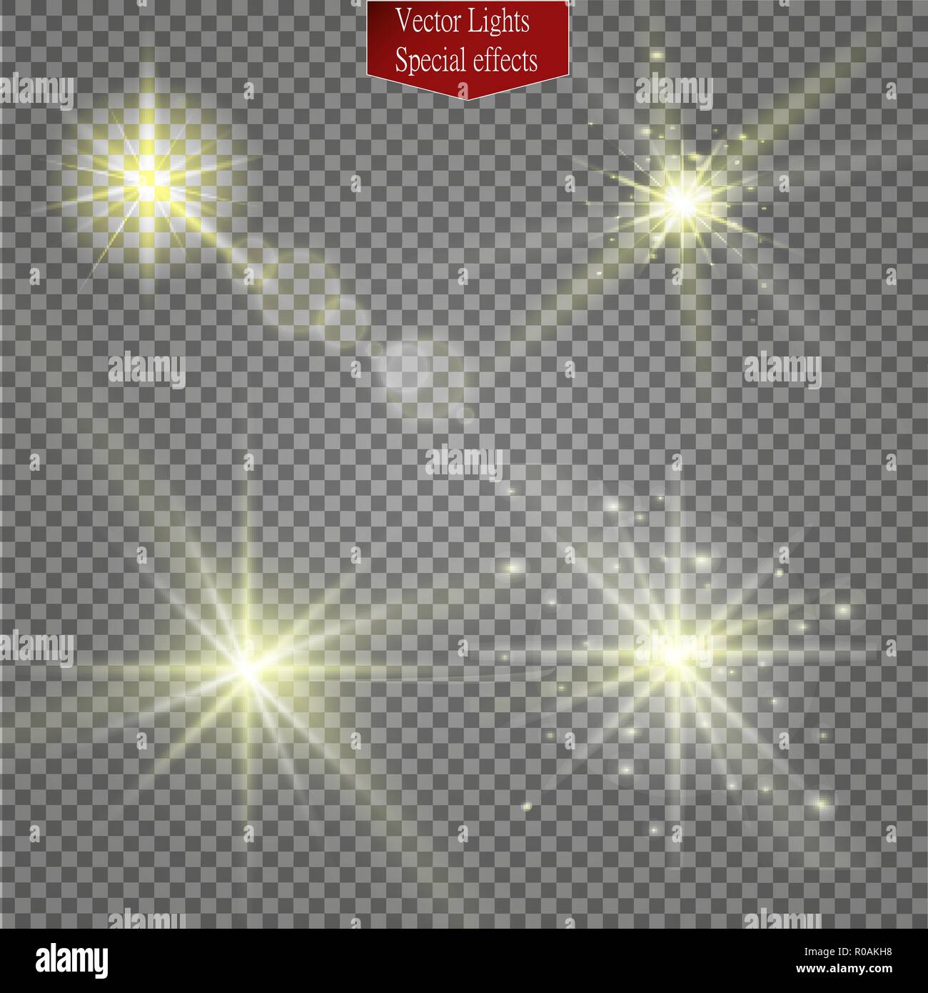 Set of glow light effect stars bursts with sparkles isolated on transparent background. For ...
