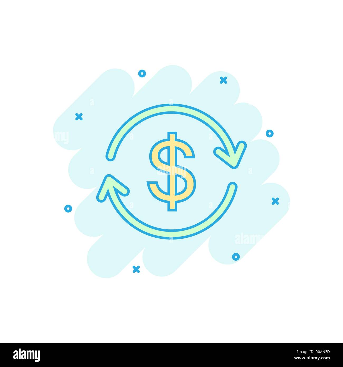 Vector cartoon money dollar with arrow icon in comic style. Exchange ...