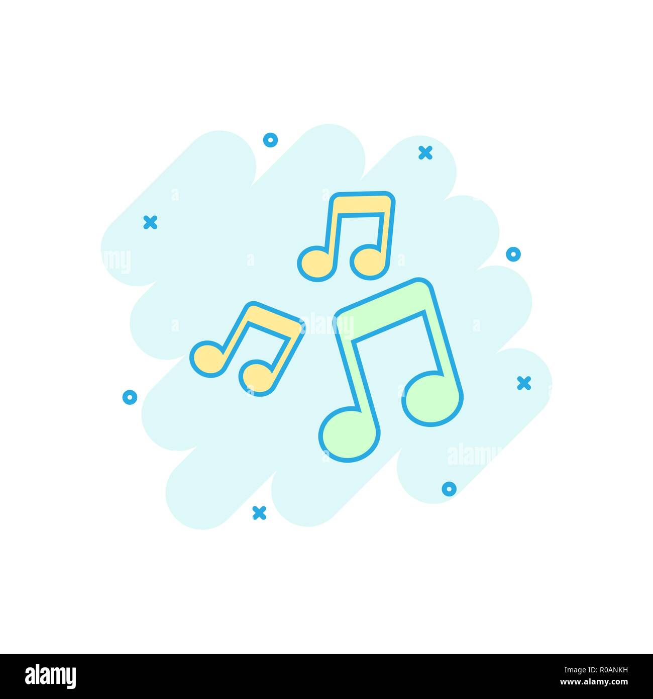Vector cartoon music note icon in comic style. Sound media concept ...