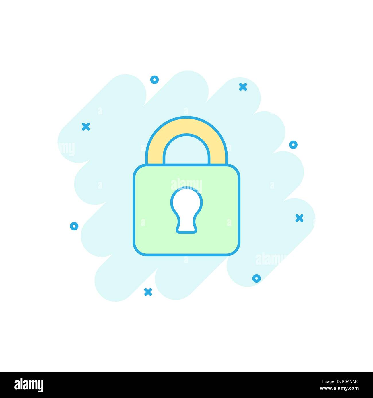 Vector cartoon lock icon in comic style. Padlock locker sign illustration pictogram. Padlock ...