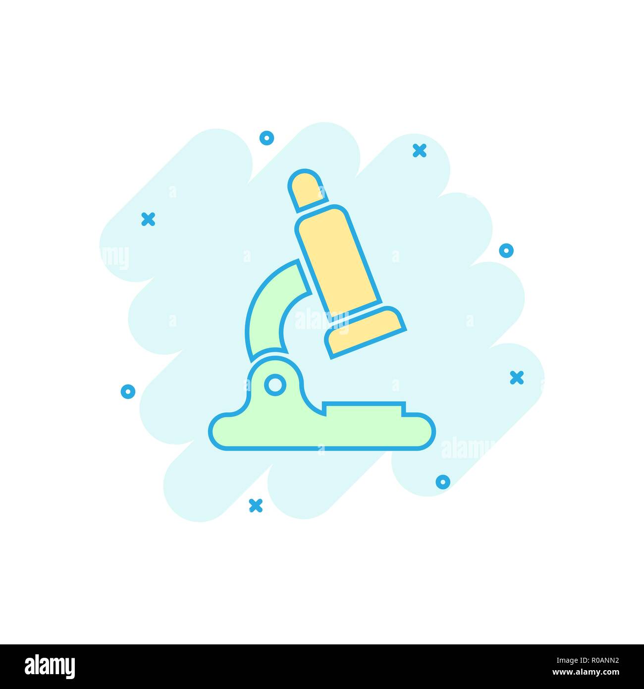 Vector cartoon microscope lab icon in comic style. Microscope sign ...