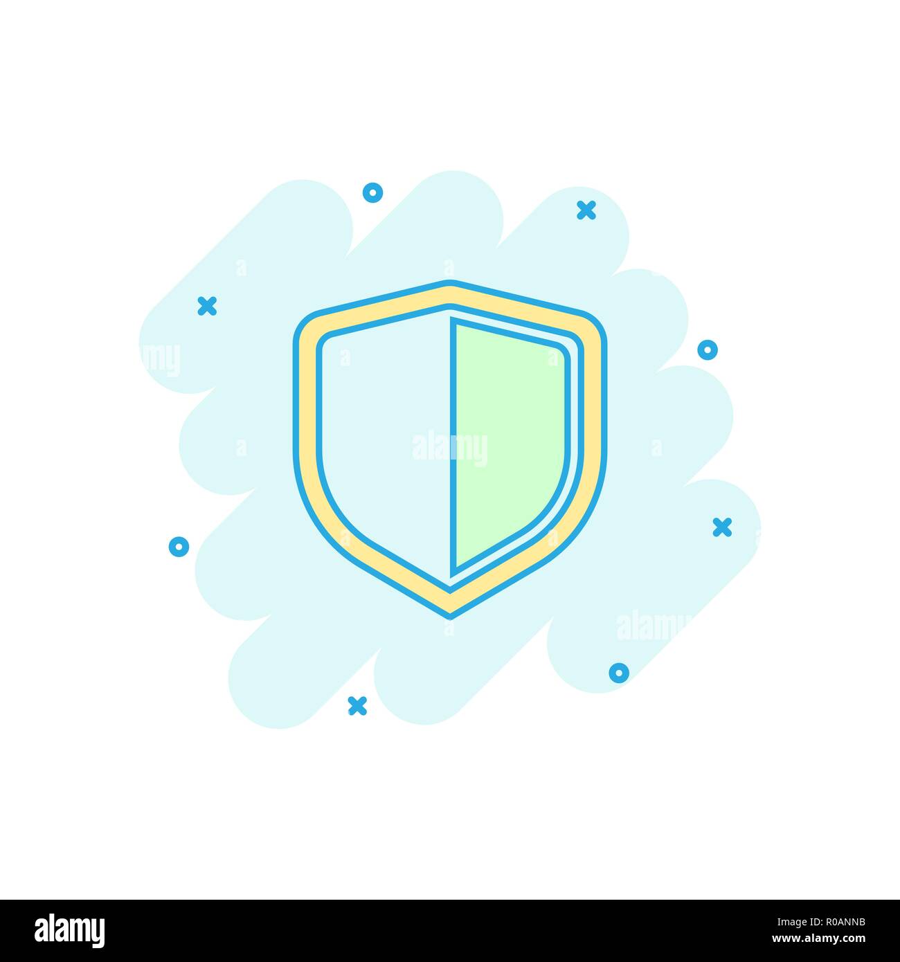 Vector cartoon shield protect icon in comic style. Defence sign ...