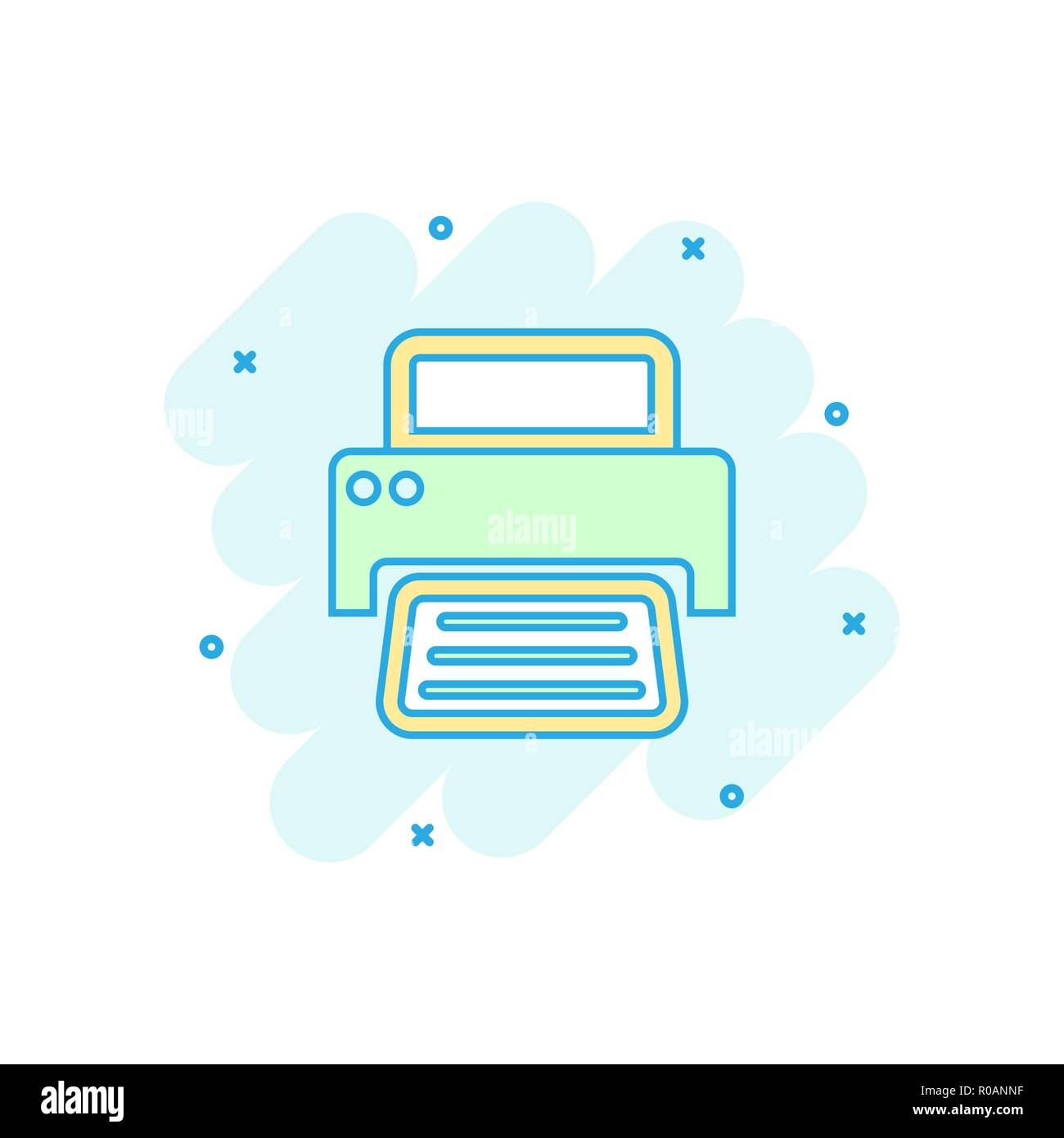 Vector cartoon printer icon in comic style. Document printing sign ...