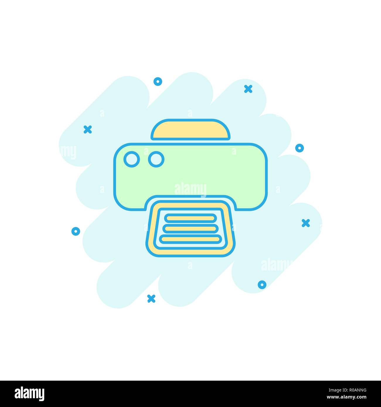 Vector cartoon printer icon in comic style. Document printing sign ...