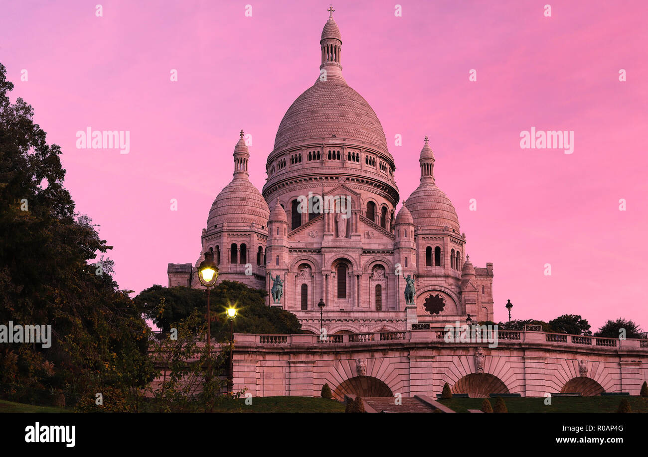 The famous basilica Sacre Coeur at sunset , Paris, France Stock Photo ...