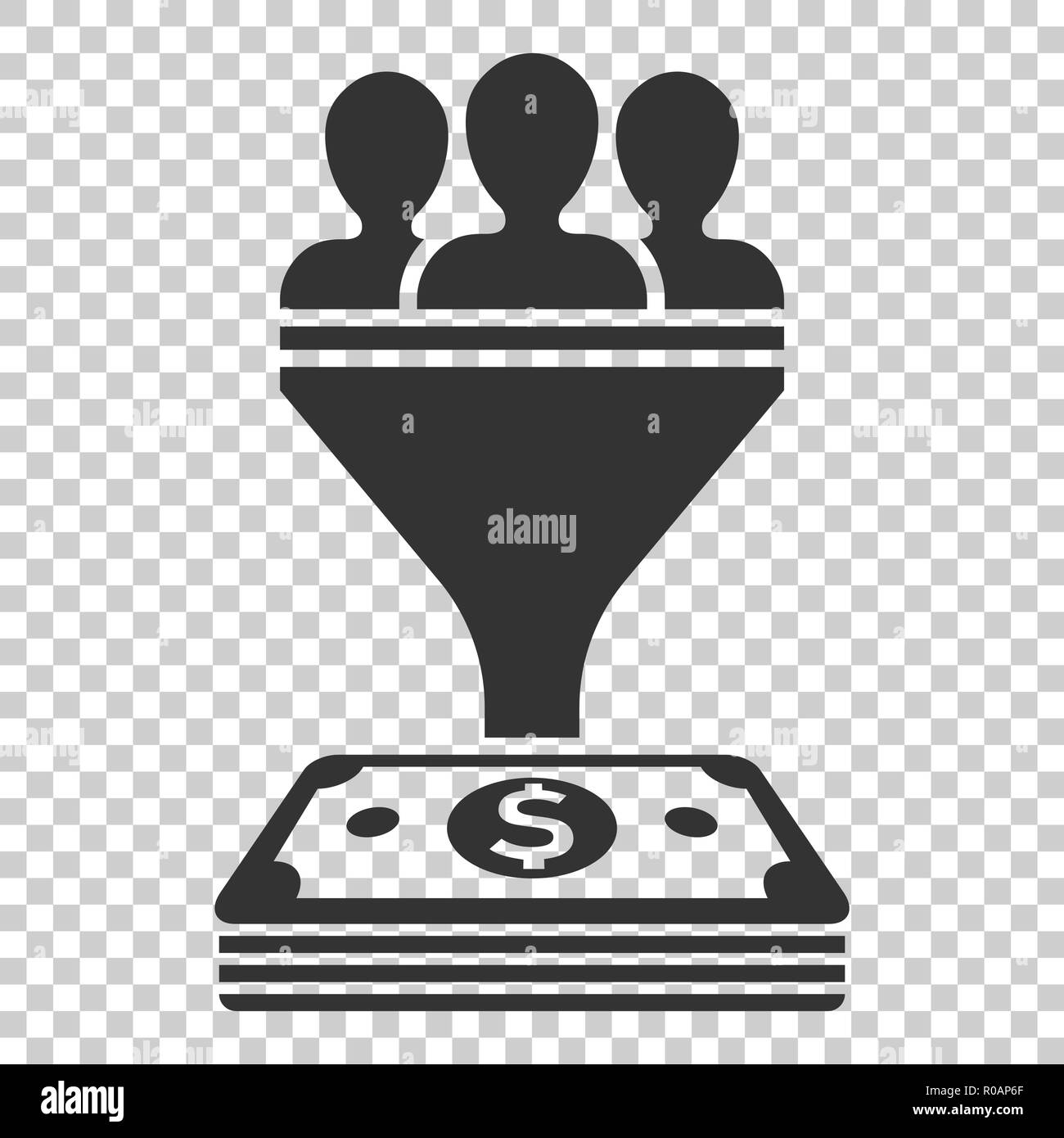 Lead management icon in flat style. Funnel with people, money vector ...