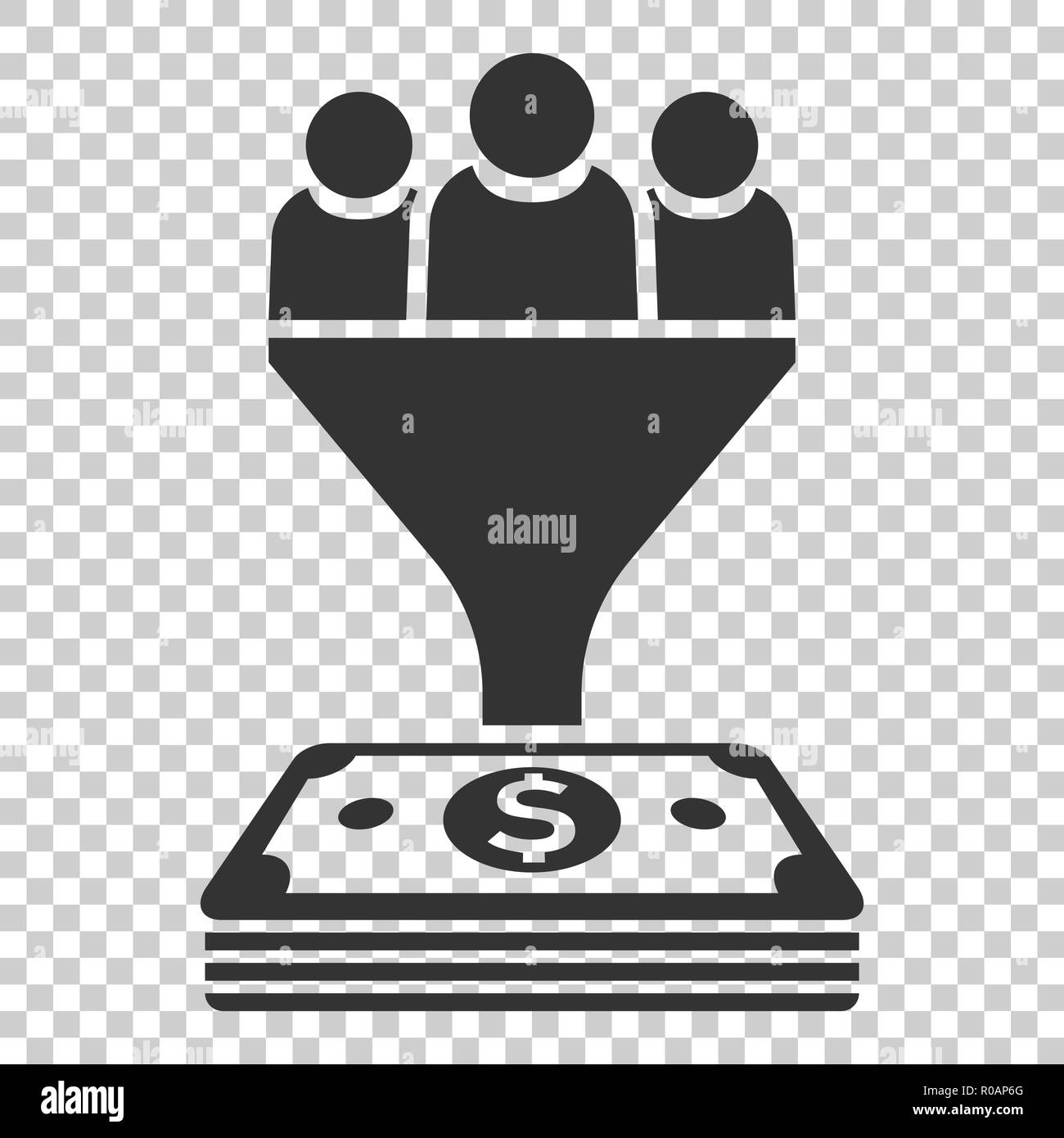 Lead management icon in flat style. Funnel with people, money vector ...