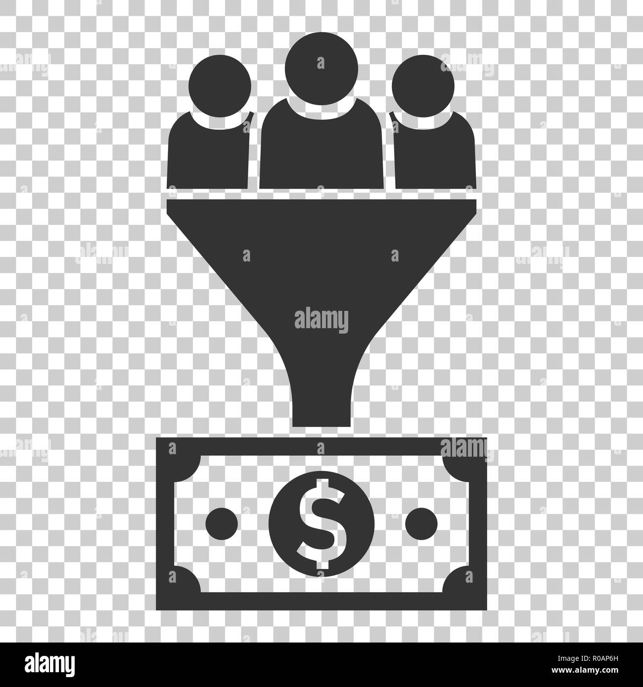 Lead management icon in flat style. Funnel with people, money vector ...
