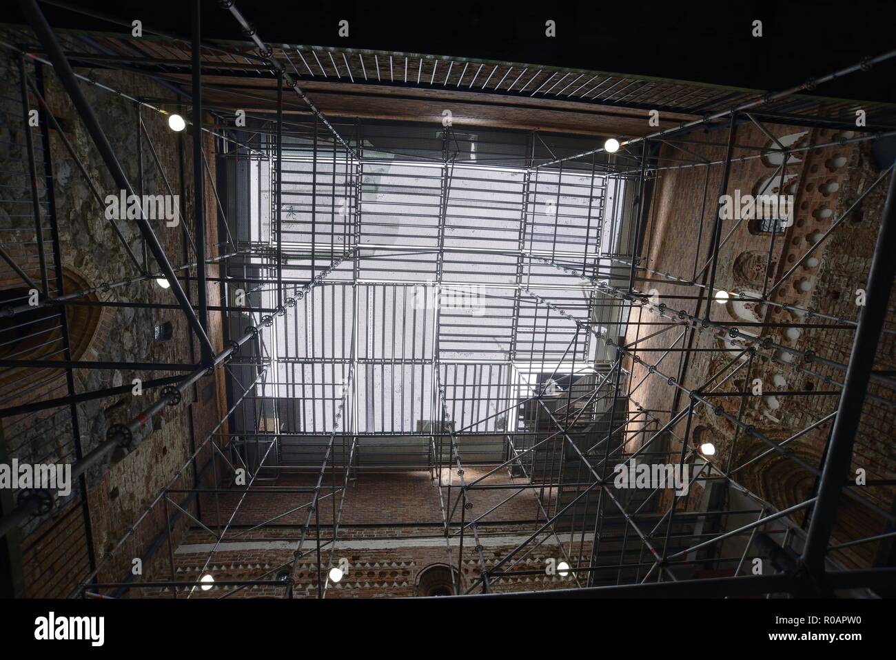 scaffolding for the restoration of the walls of a medieval castle Stock ...