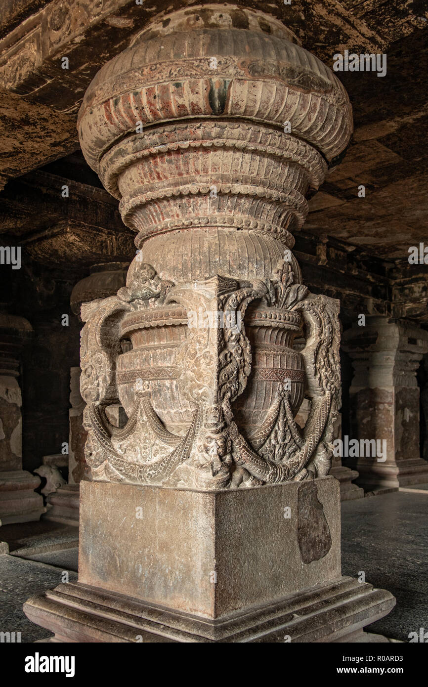 Rock Carvings on Pillar in Cave 31, Ellora Caves, near Aurangabad ...