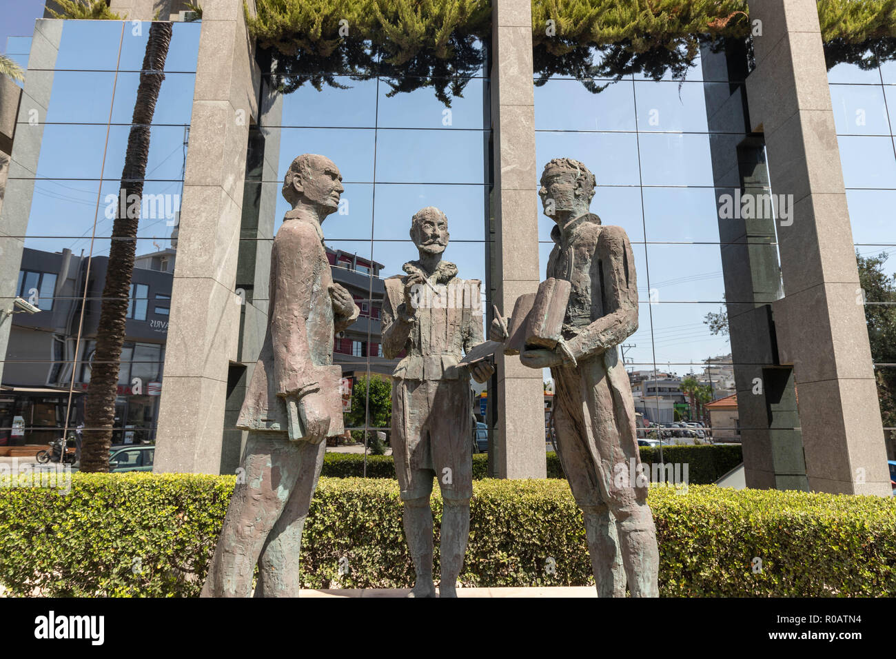 Copper Statue of writer Nikos Kazantzakis, the painter El Greco and ...