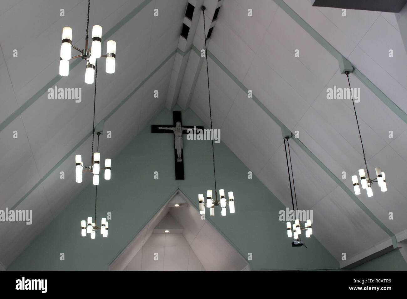 The interior of the Catholic Church of Holy Cross (Salib Suci). Taken ...