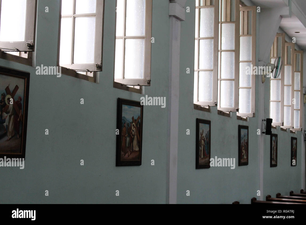 The windows and chair bench at the Catholic Church of Holy Cross (Salib ...