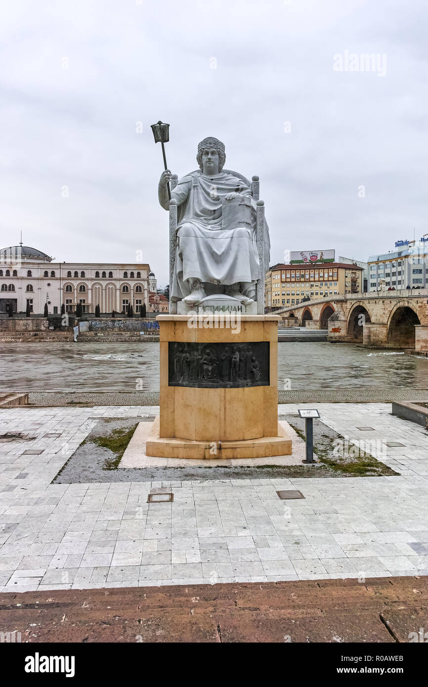 SKOPJE, REPUBLIC OF MACEDONIA - FEBRUARY 24, 2018: Statue of the ...