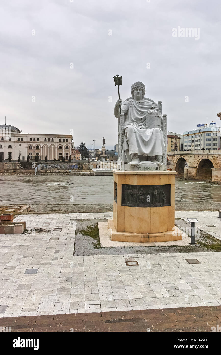 SKOPJE, REPUBLIC OF MACEDONIA - FEBRUARY 24, 2018: Statue of the ...