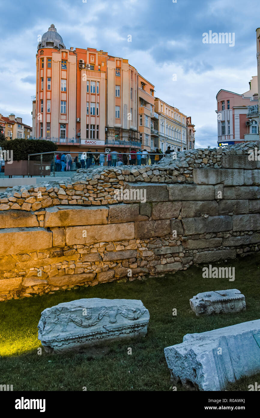 PLOVDIV, BULGARIA - JUNE 9, 2017: Night photo of Walking street and ...