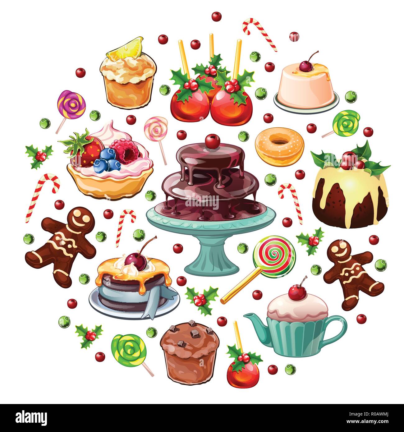 Christmas ball assembled with abundance of sweets and pastries with ...