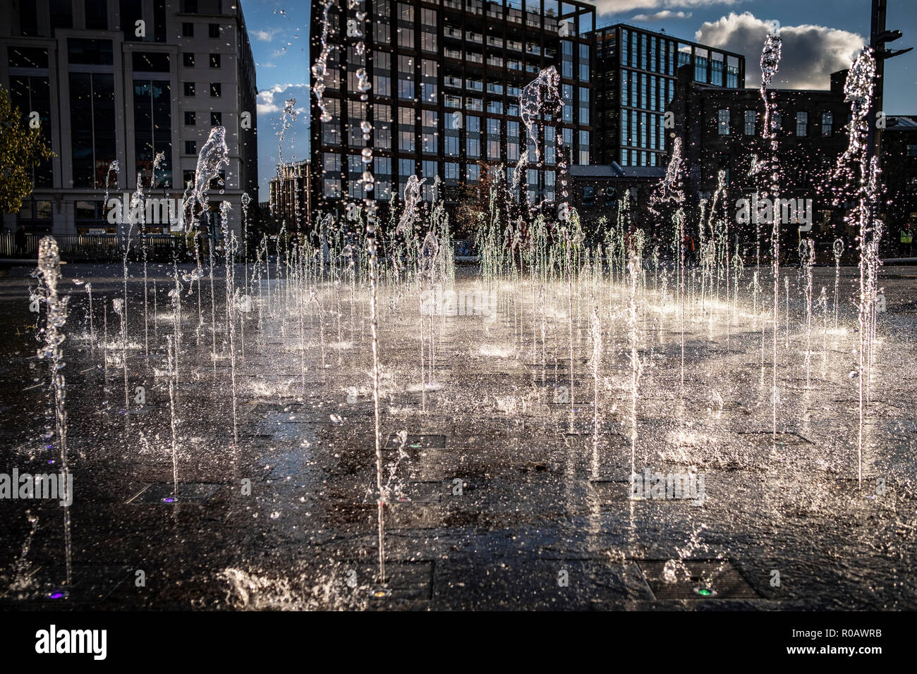 Water Feature in Granary Square, London Kings Cross, England Stock ...