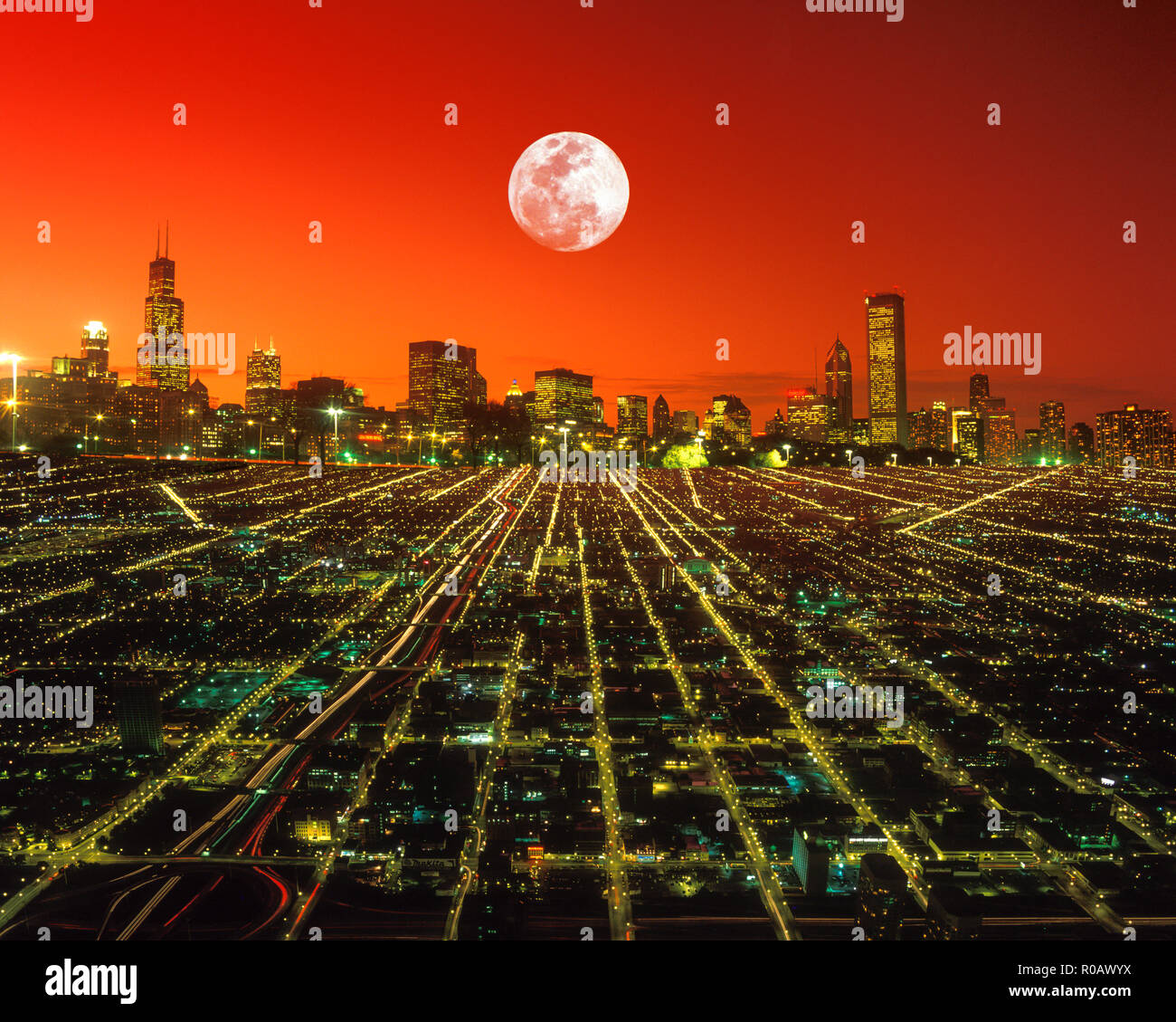 SYMBOLIC DOWNTOWN SKYLINE SUBURBAN CHICAGO ILLINOIS USA Stock Photo - Alamy