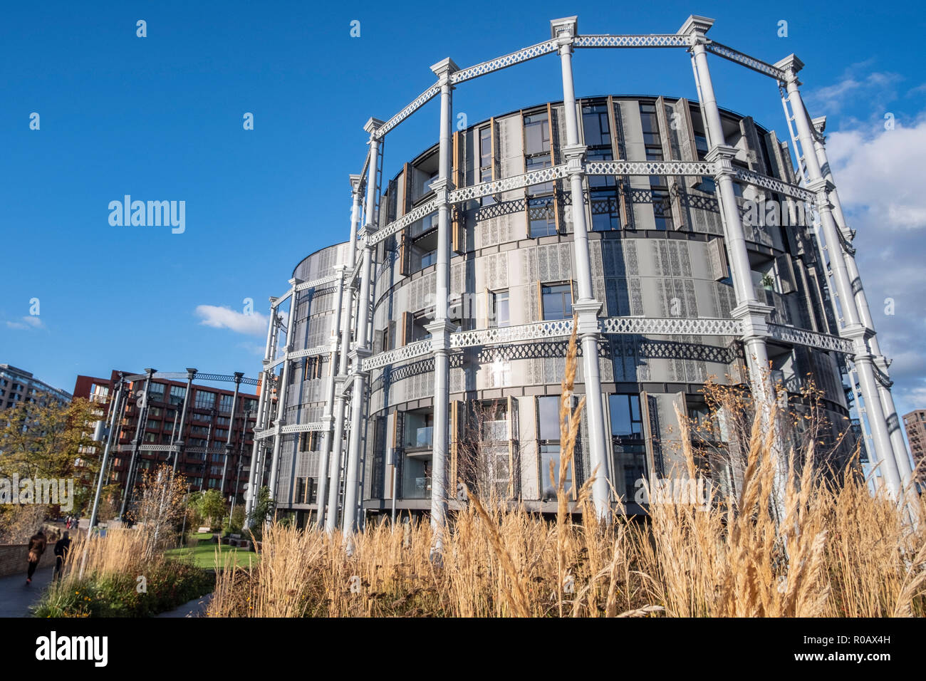 Gasholder Park with the Gasholders apartments at Kings Cross, London ...