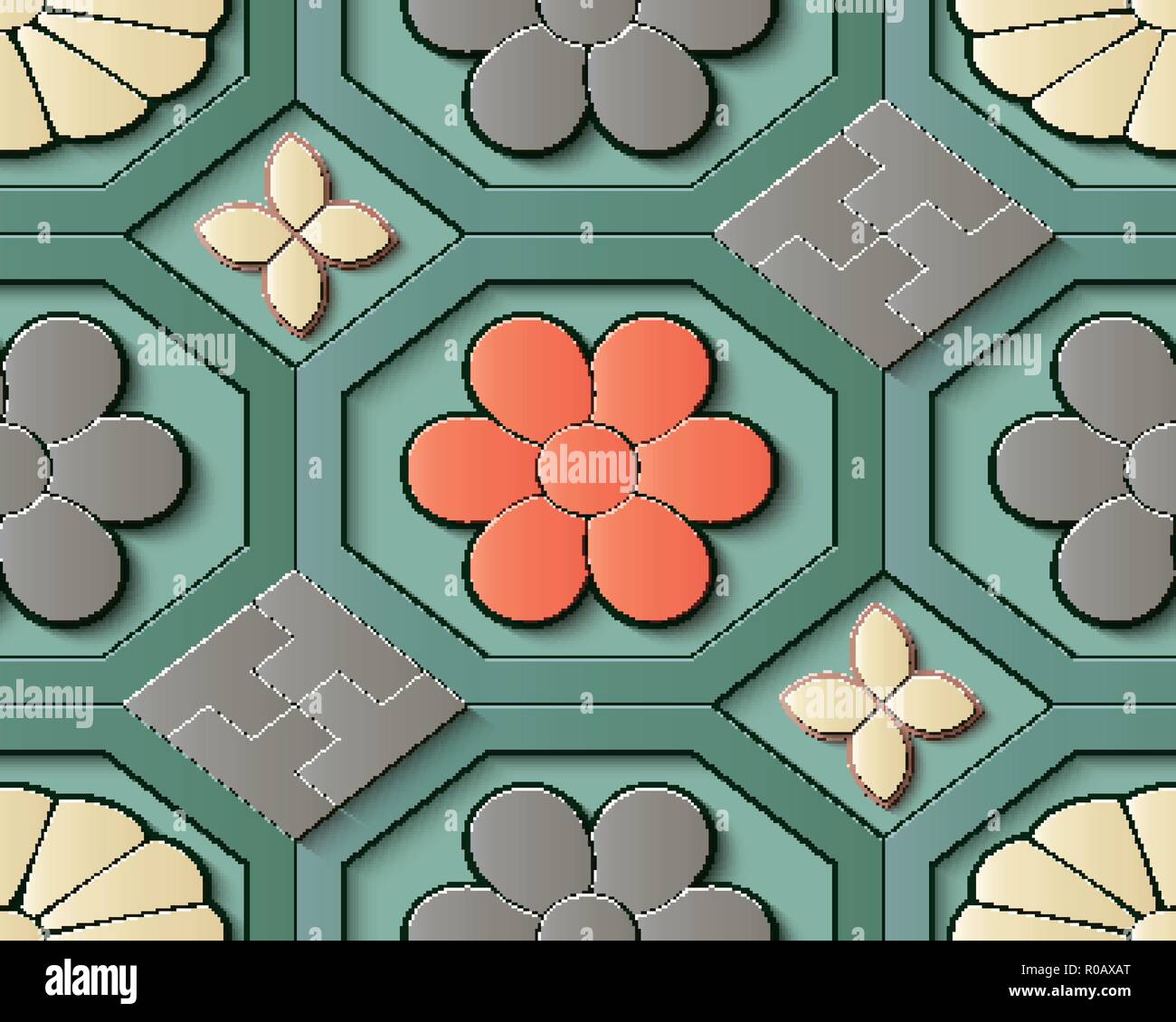 Seamless relief sculpture decoration retro pattern octagon check cross ...