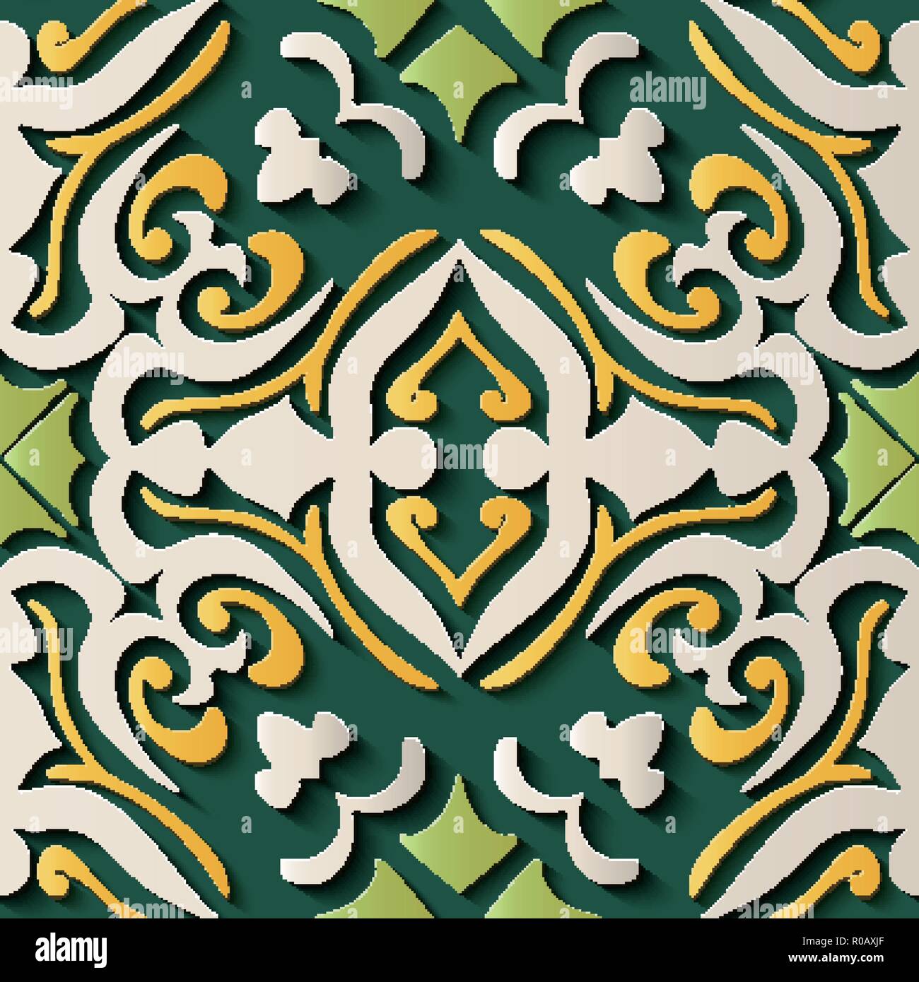 Seamless relief sculpture decoration retro pattern spiral curve corss geometry kaleidoscope ...