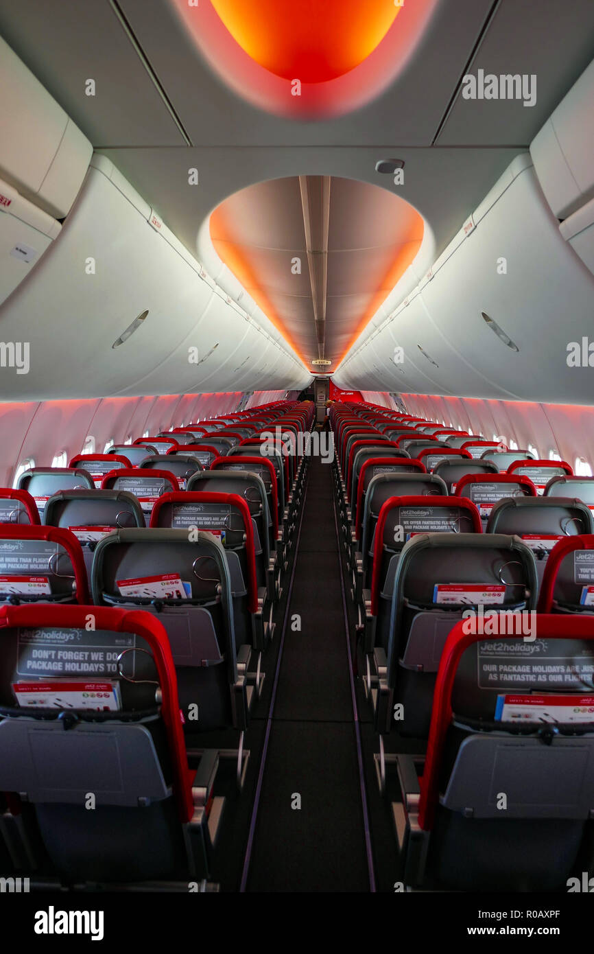 Inside empty Jet2 Yorkshire holiday company Boeing 737 aeroplane Stock ...