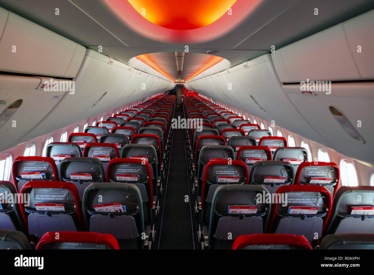 Inside empty Jet2 Yorkshire holiday company Boeing 737 aeroplane Stock ...