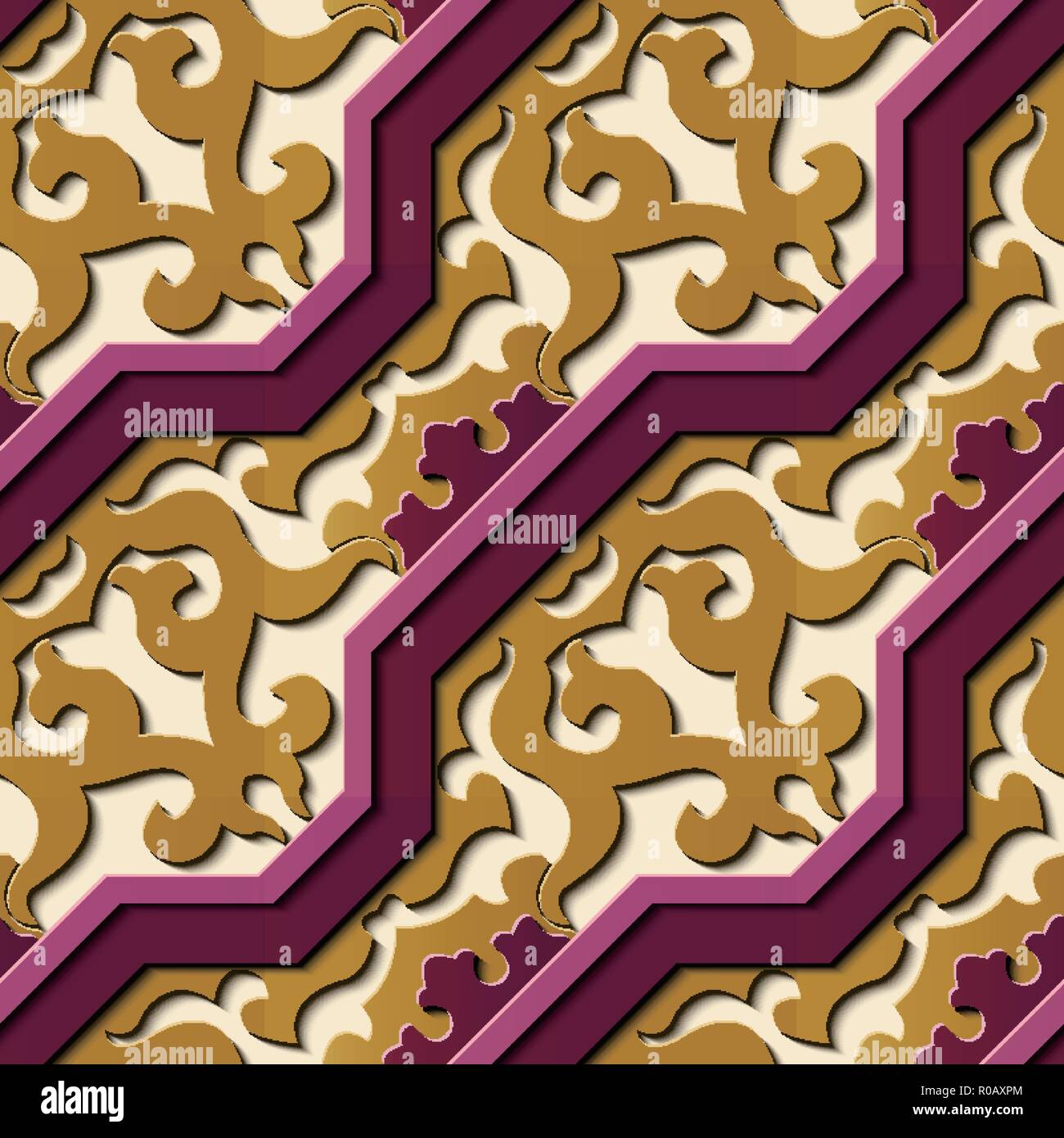 Seamless relief sculpture decoration retro pattern polygon spiral cross ...