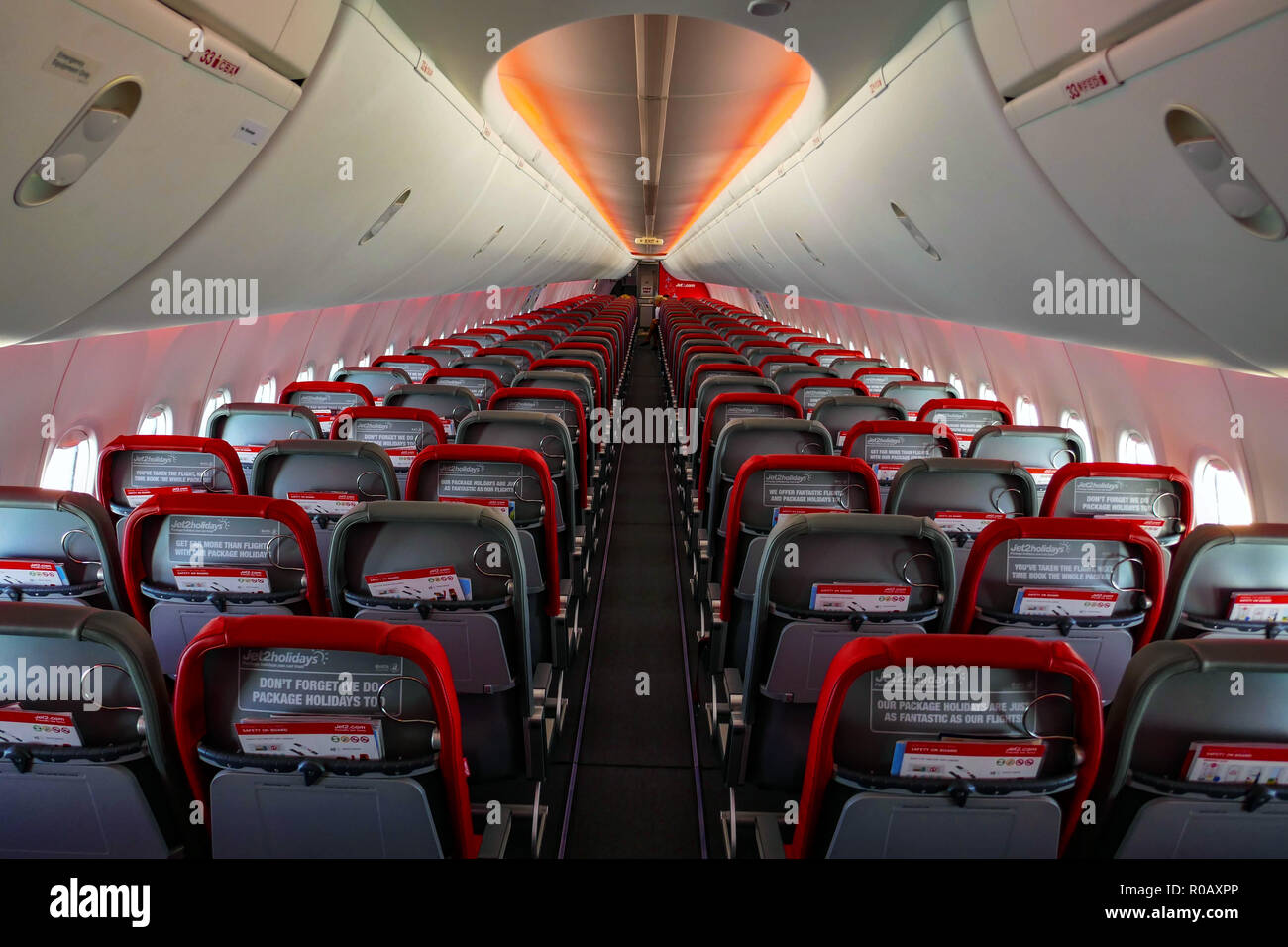 Inside empty Jet2 Yorkshire holiday company Boeing 737 aeroplane Stock ...