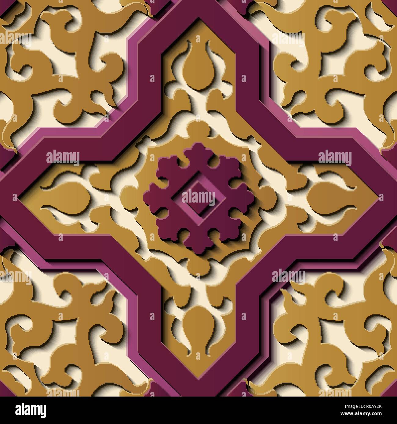 Seamless relief sculpture decoration retro pattern gold purple royal ...