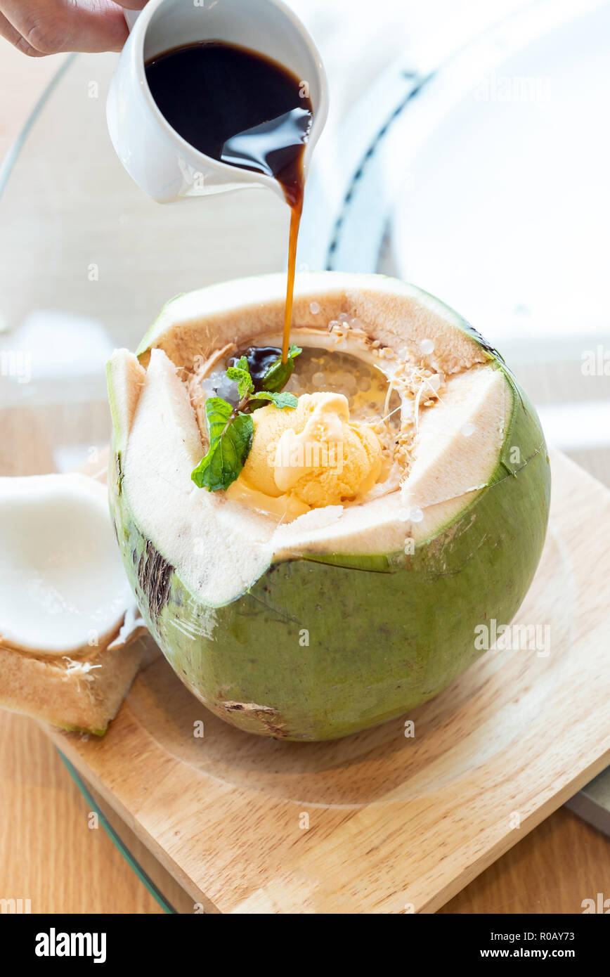 coconut affogato with espresso shot and ice cream italian dessert ...