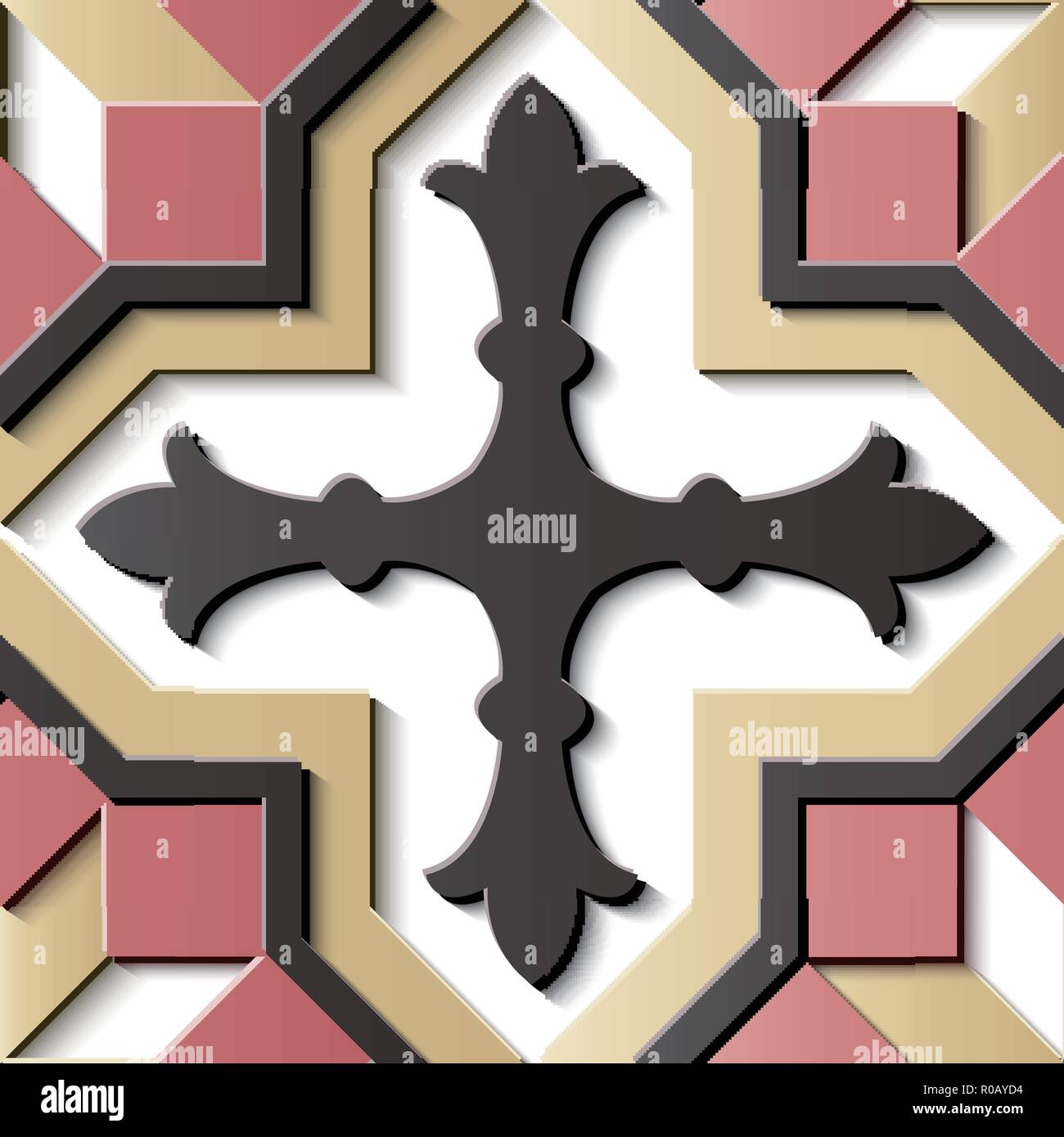 Seamless relief sculpture decoration retro pattern star polygon cross ...