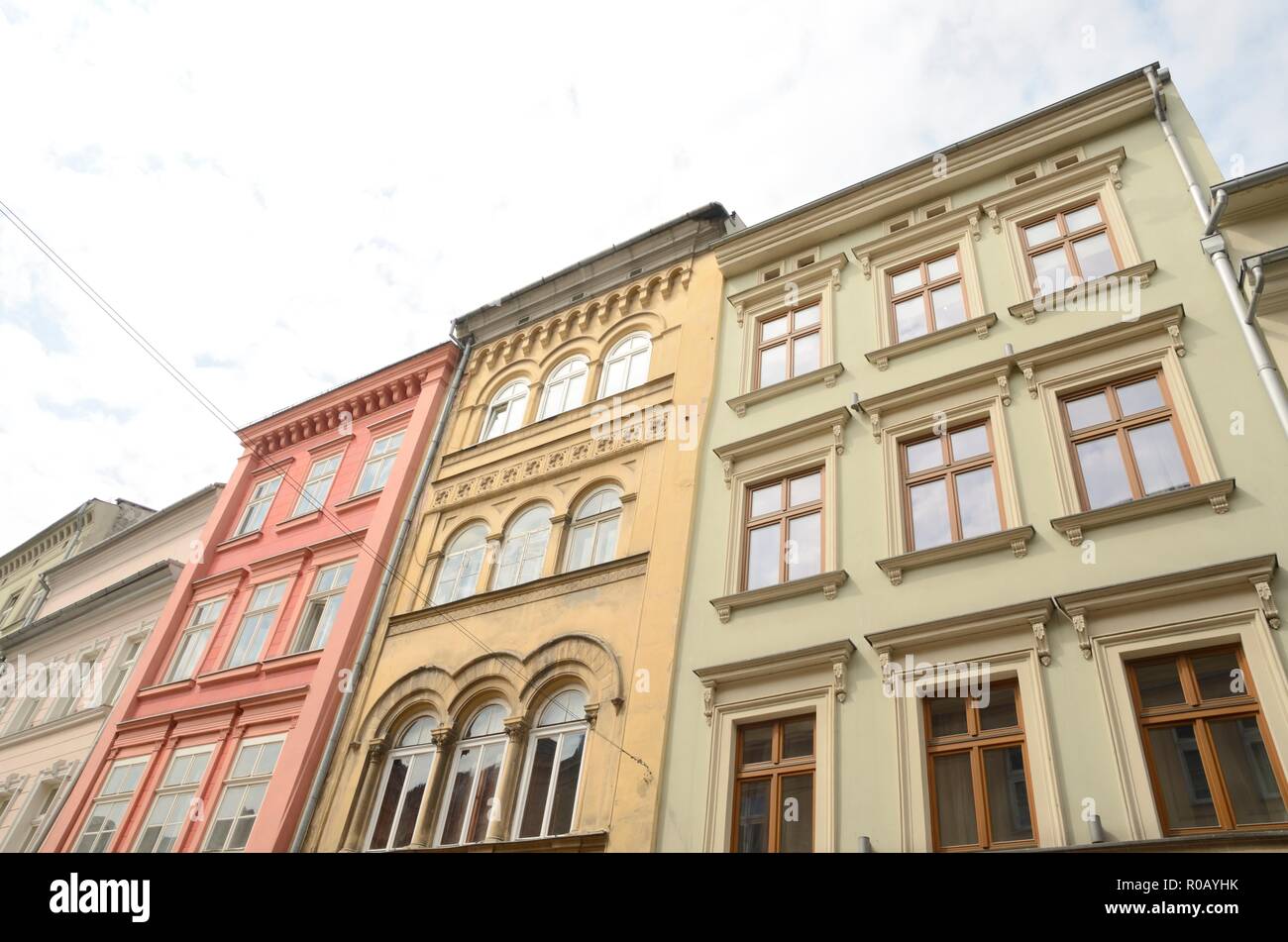 Color facade buildings in the old town of Krakow, Color facade ...