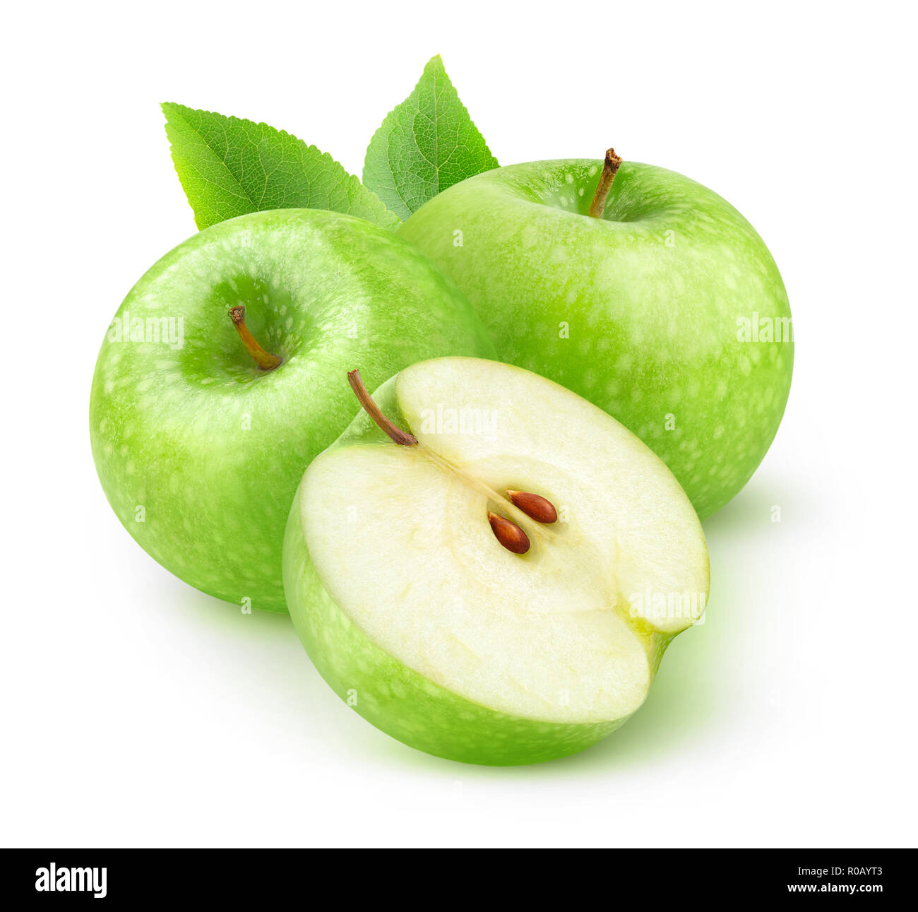 Isolated fruits. Cut green apples isolated on white background with ...