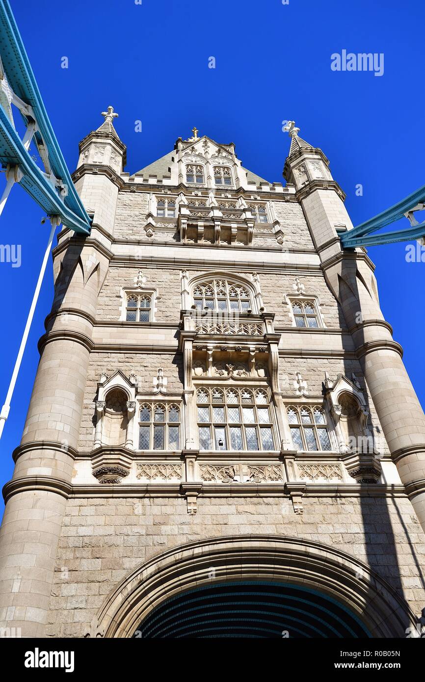 London, England, United Kingdom. One of the iconic Tower Bridge's twi ...