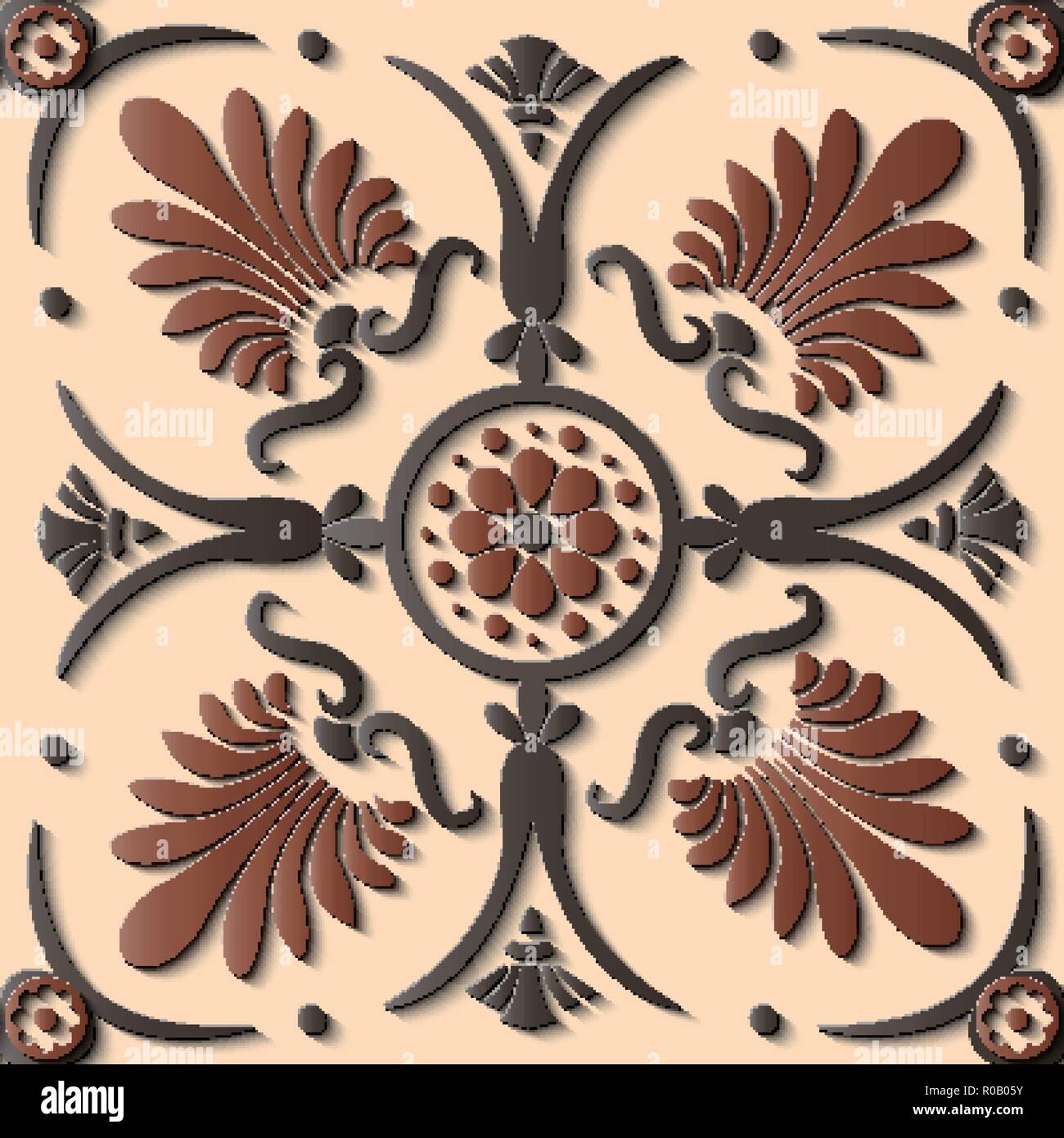 Seamless relief sculpture decoration retro pattern round curve cross ...