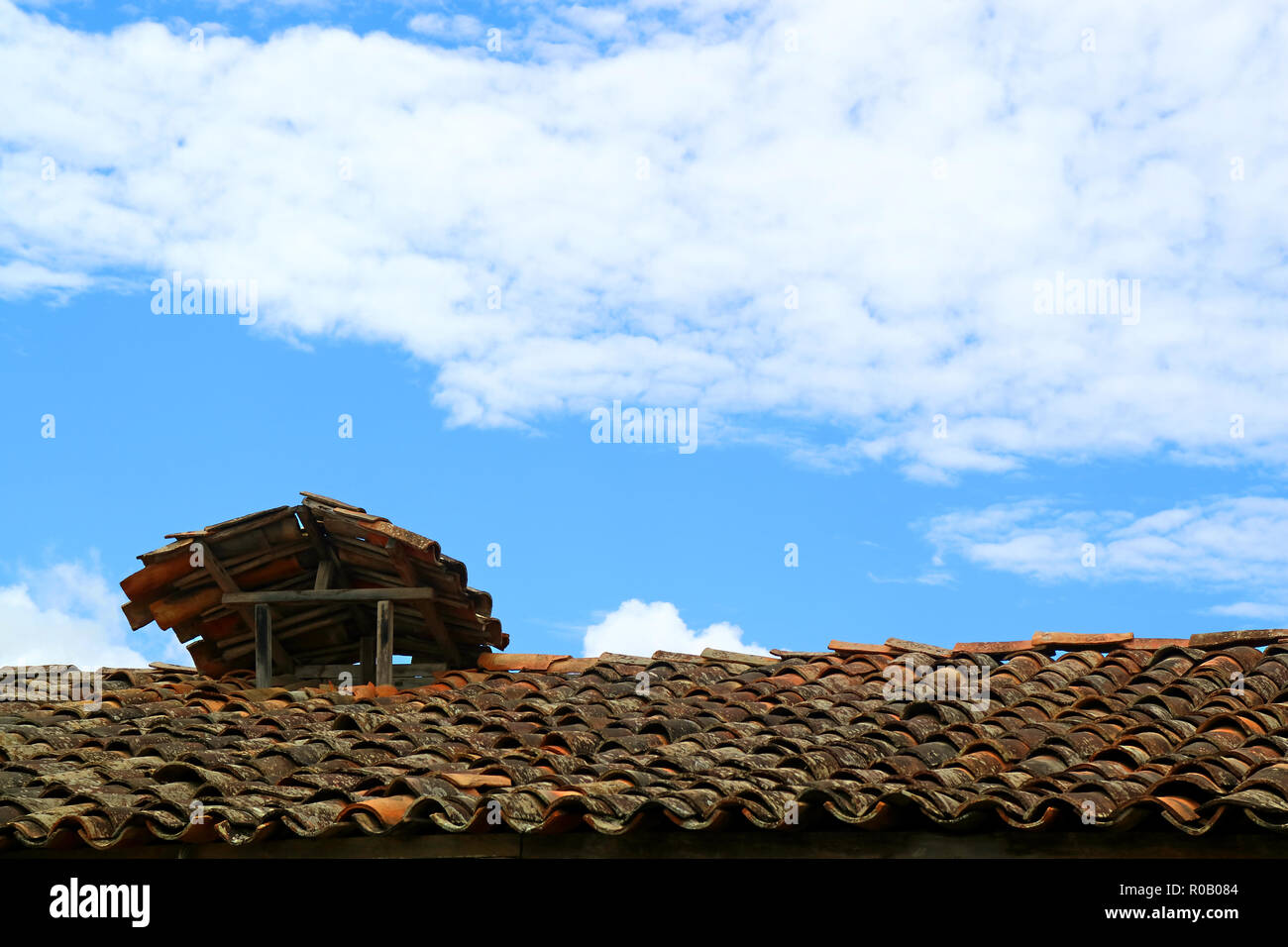 Unique Rustic Tiled Roof Against Blue Sky in Chachapoyas, Amazonas ...