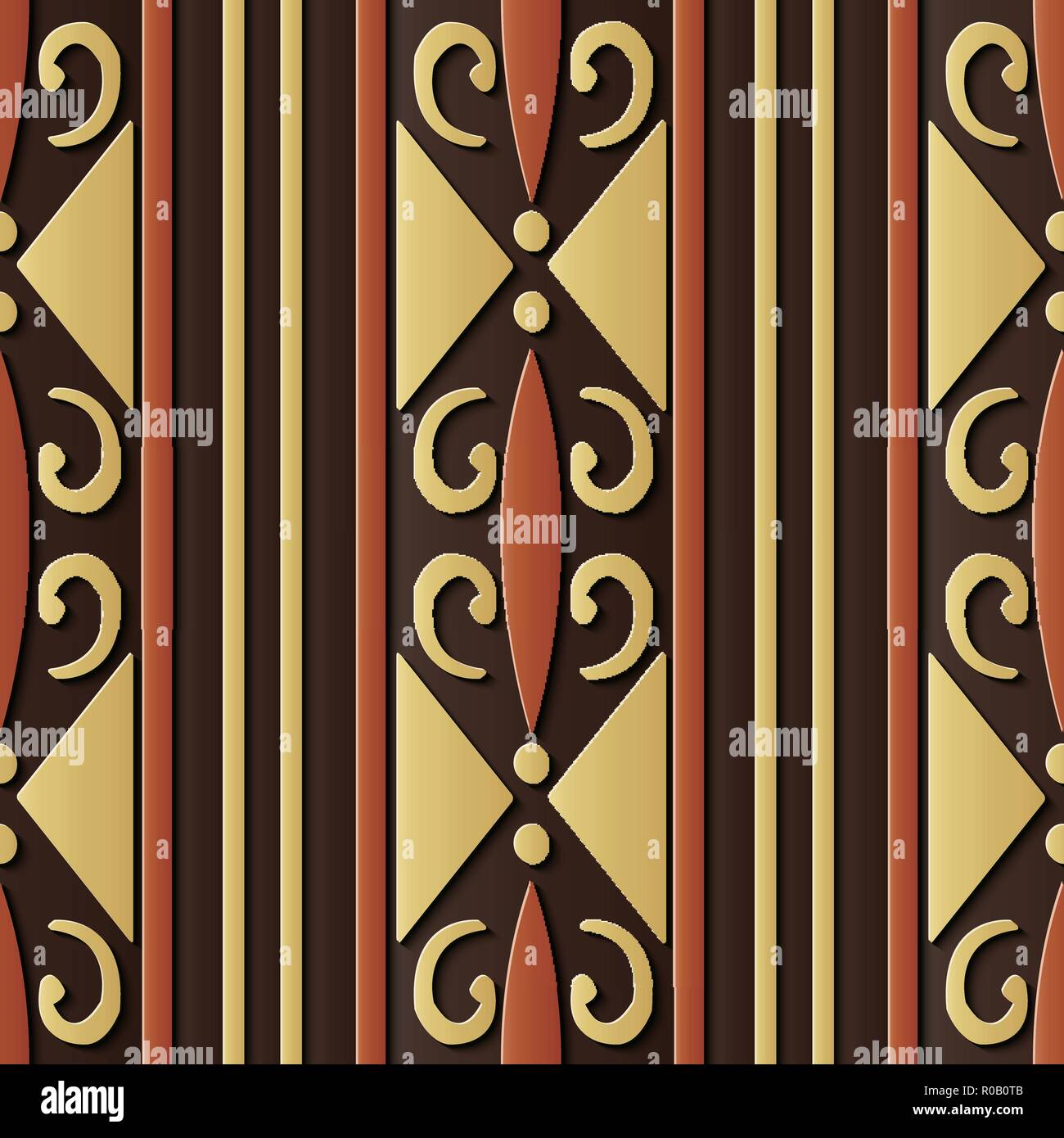 Seamless relief sculpture decoration retro pattern spiral curve triangle cross aboriginal ...