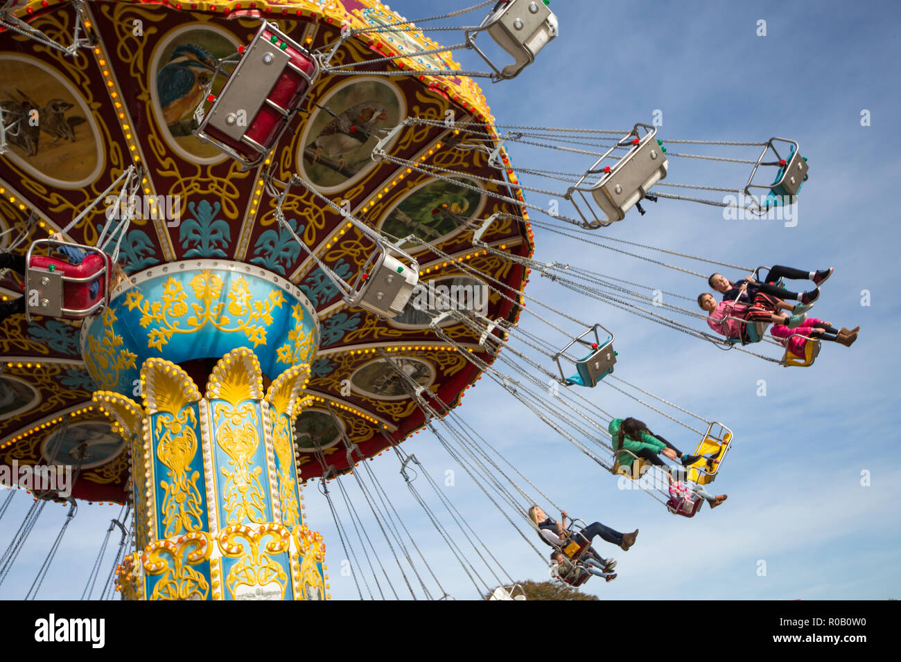 Fairground swings at Wicksteed Park in Kettering,Northants Stock Photo ...