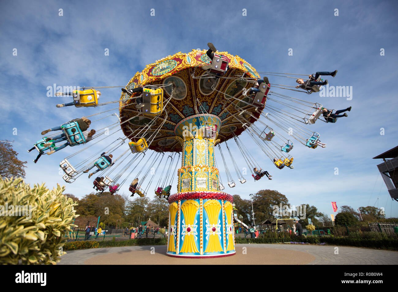 Fairground swings at Wicksteed Park in Kettering,Northants Stock Photo ...