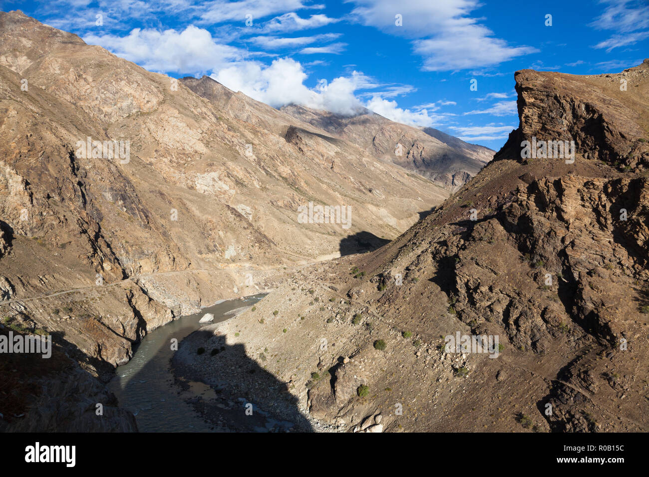 Landscape in area of Bardan Gompa with road to Padum (visible on the ...