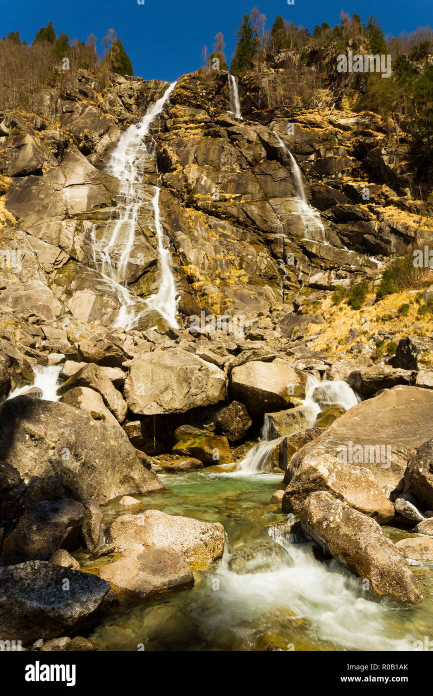Large view of waterfall Nardis in val Genova, Adamello Brenta national ...