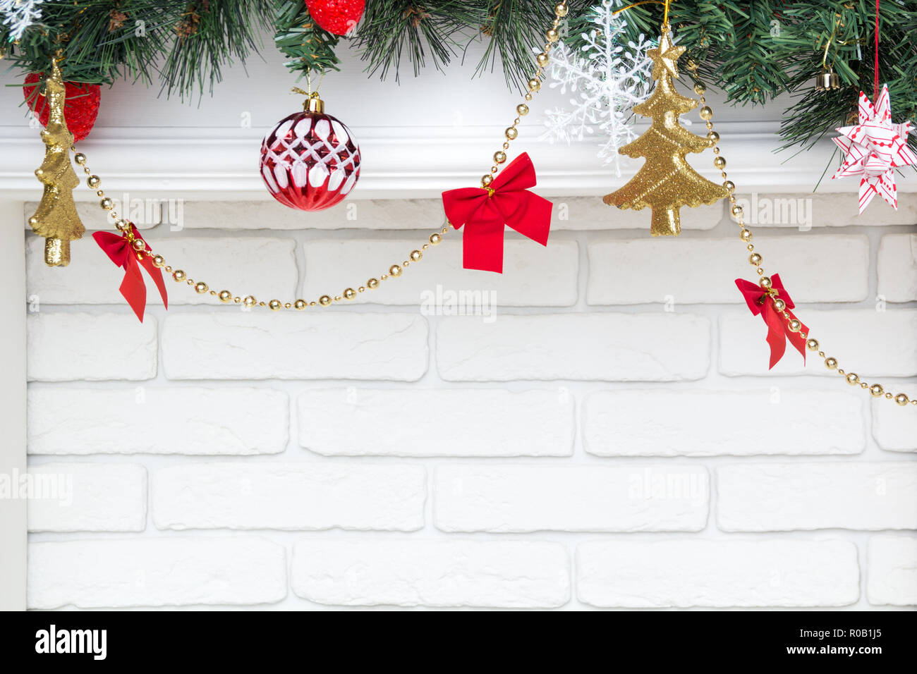 Decorations on the Christmas tree with space for text Stock Photo - Alamy