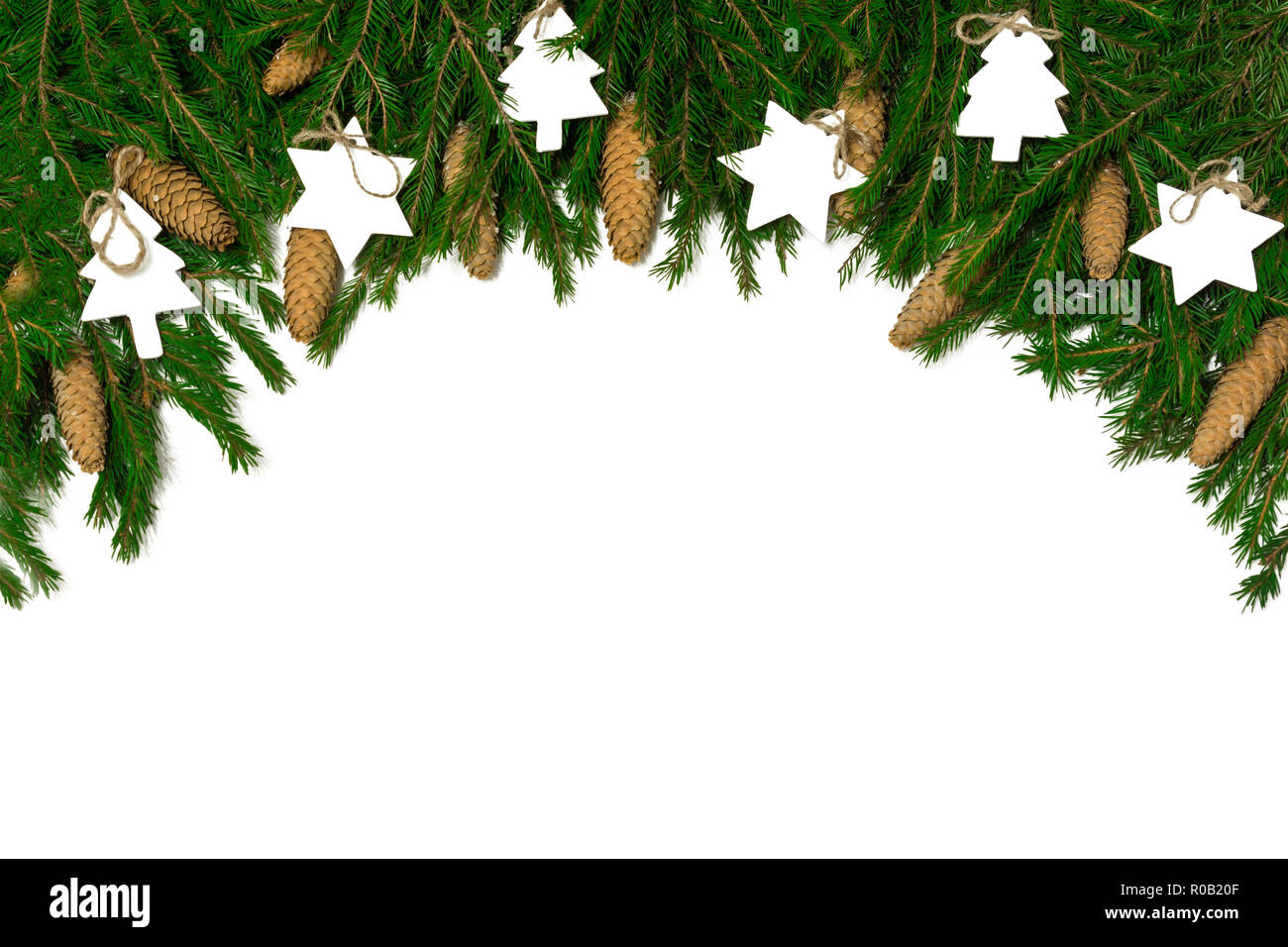 Wide arch shaped Christmas border isolated on white, composed of fresh ...