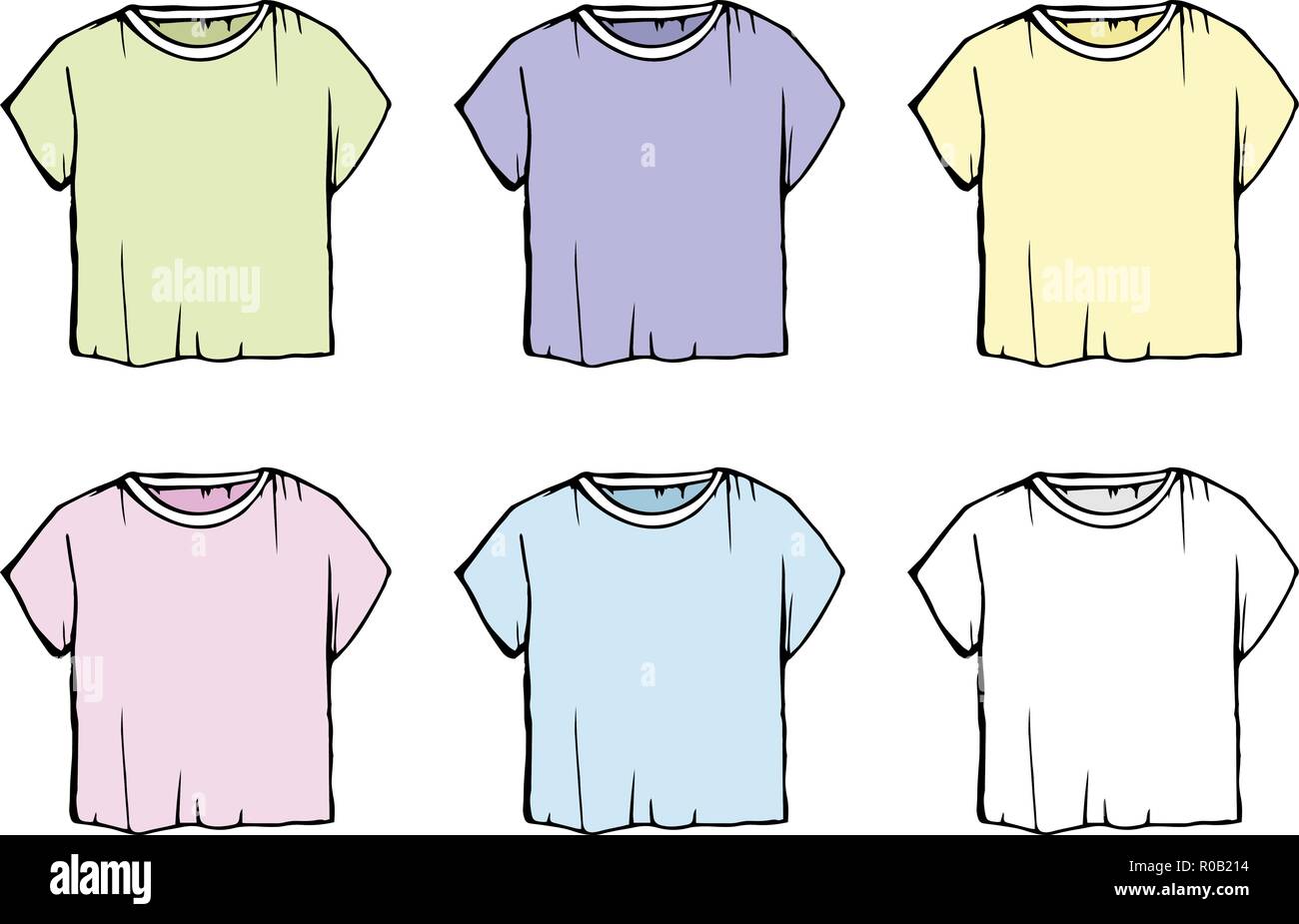 collection of fashion contour illustration of T-shirts. Pastel set ...
