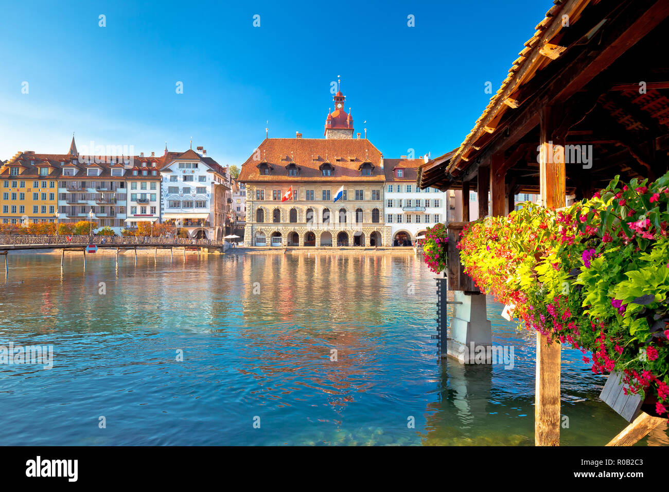 Luzern Chapel Bridge and waterfront landmarks view, town in central ...