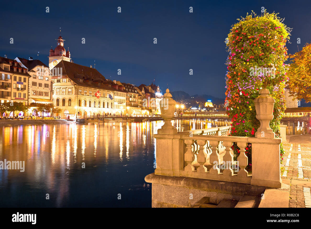Luzern waterfront landmarks dawn view, town in central Switzerland ...